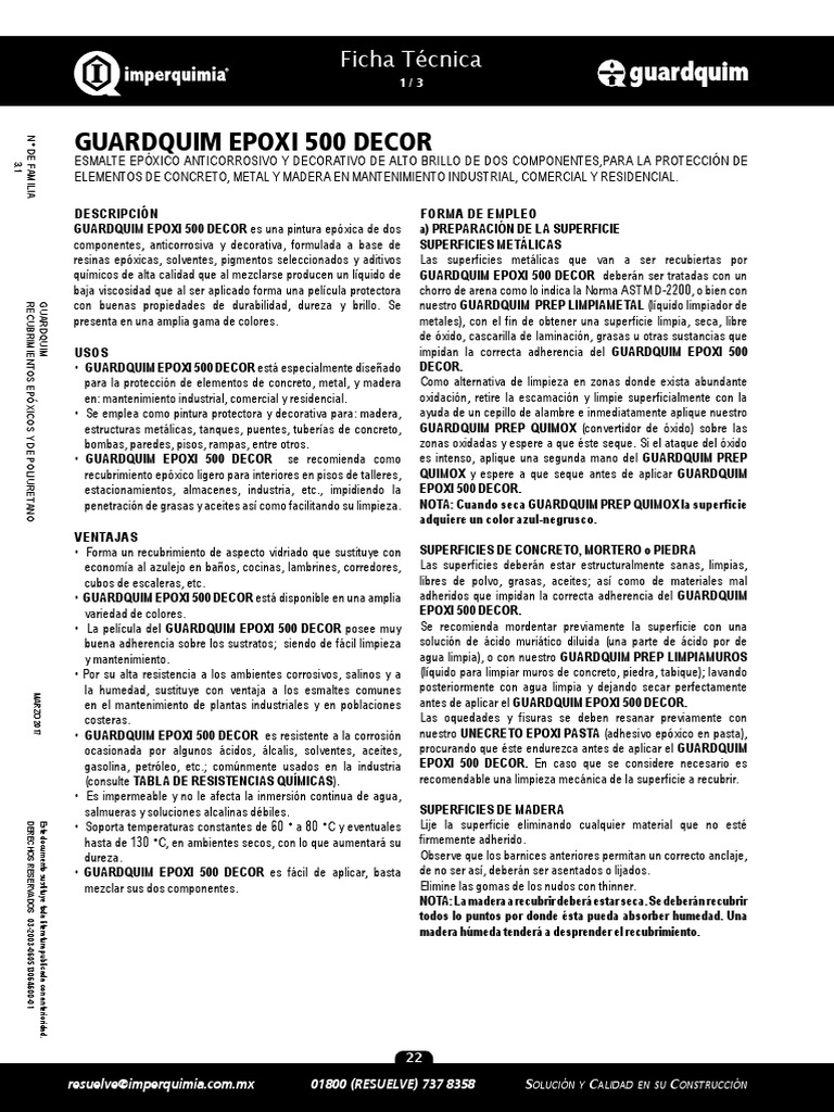 Recubrimiento Epóxico Guardquim 500 Decor | PDF | Epoxy | Hormigón