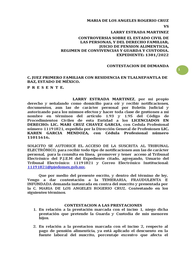 Contestacion de Demanda | PDF | Testigo experto | Demanda judicial