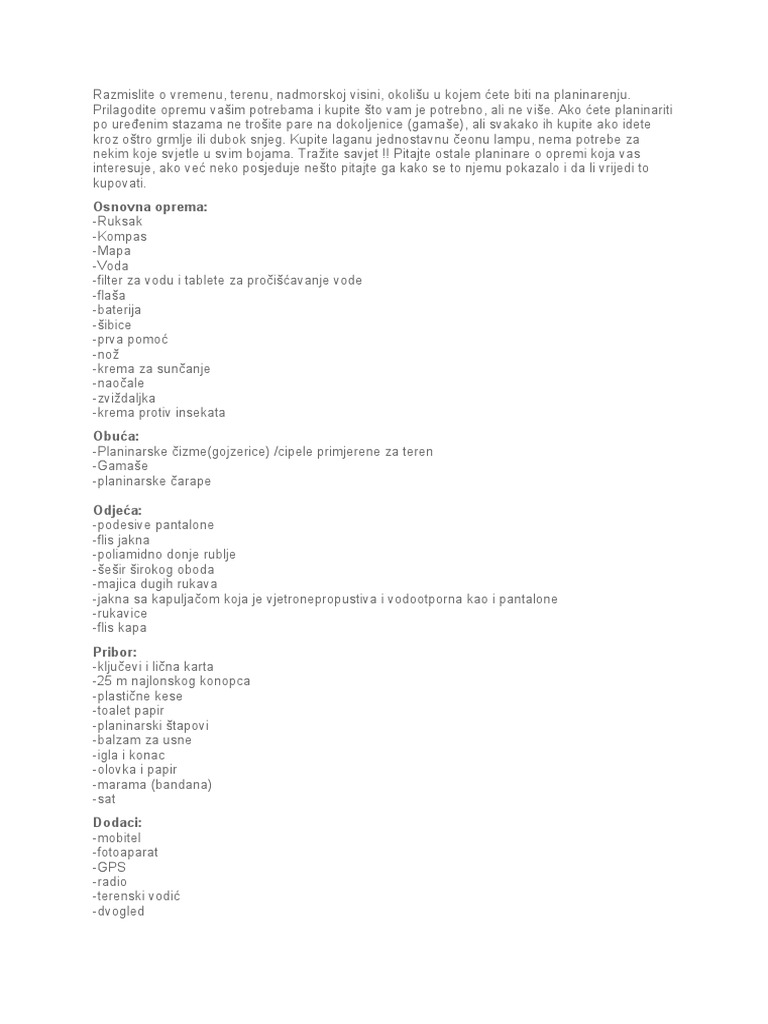 Planinarenje Lista | PDF