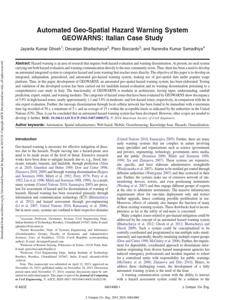 Automated Geo-Spatial Hazard Warning System GEOWARNS - Italian Case Study | PDF | Geographic ...