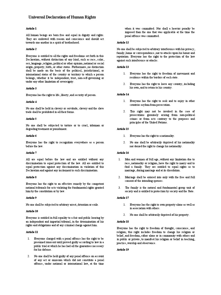 Universal Declaration of Human Rights | PDF | European Convention On ...