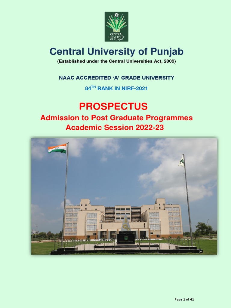Central University of Punjab: Prospectus | PDF | Academic Degree ...