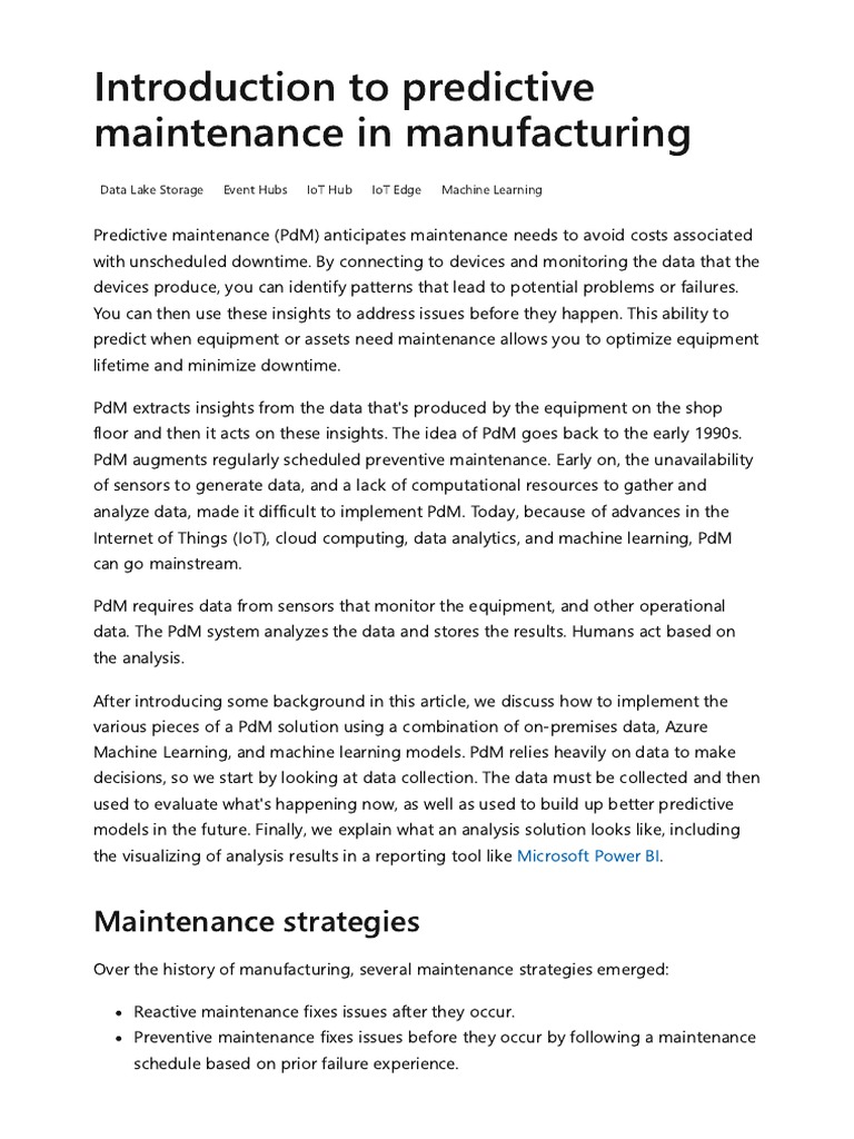 Azure Predictive Maintenance Overview | PDF | Internet Of Things | Microsoft Azure