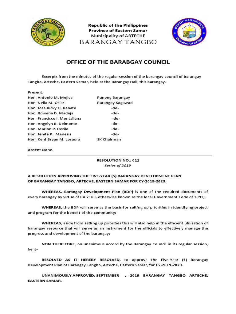 Barangay Tangbo Development Plan | PDF | Philippines