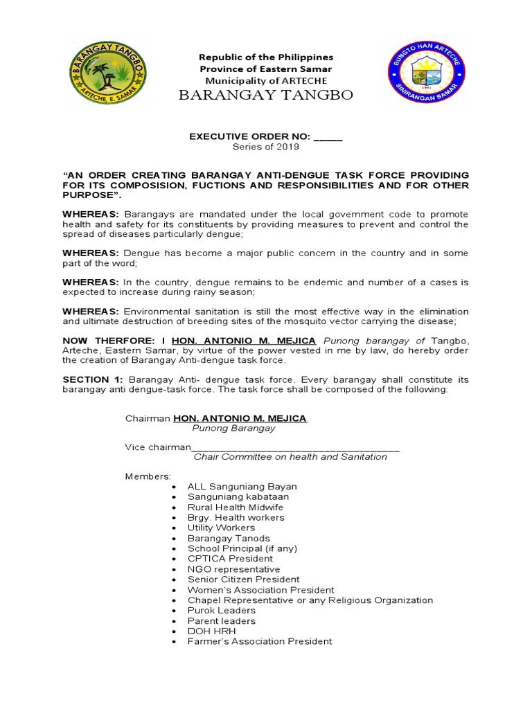 Barangay Anti-Dengue Task Force Order | PDF | Social Science