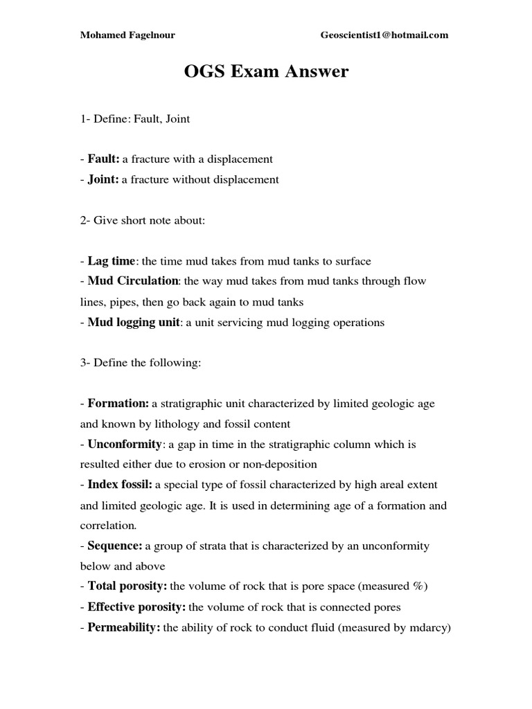 إجابة إمتحان OGS | PDF | Porosity | Petroleum Reservoir