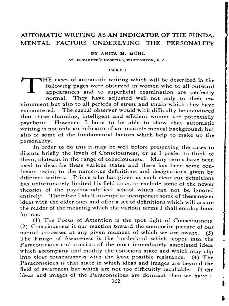 Automatic Writing As An Indicator... | PDF | Unconscious Mind ...
