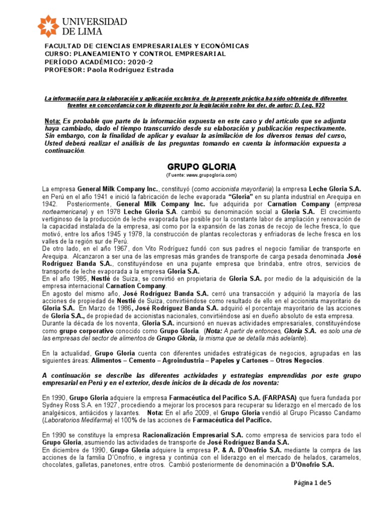 Historia y Evolución del Grupo Gloria | PDF | Leche | Perú