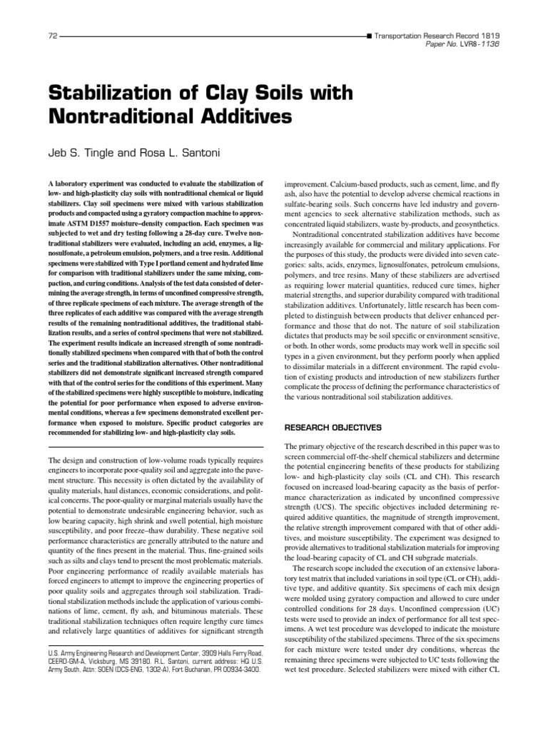 Stabilization of Clay Soils With Nontraditional Additives: Jeb S ...