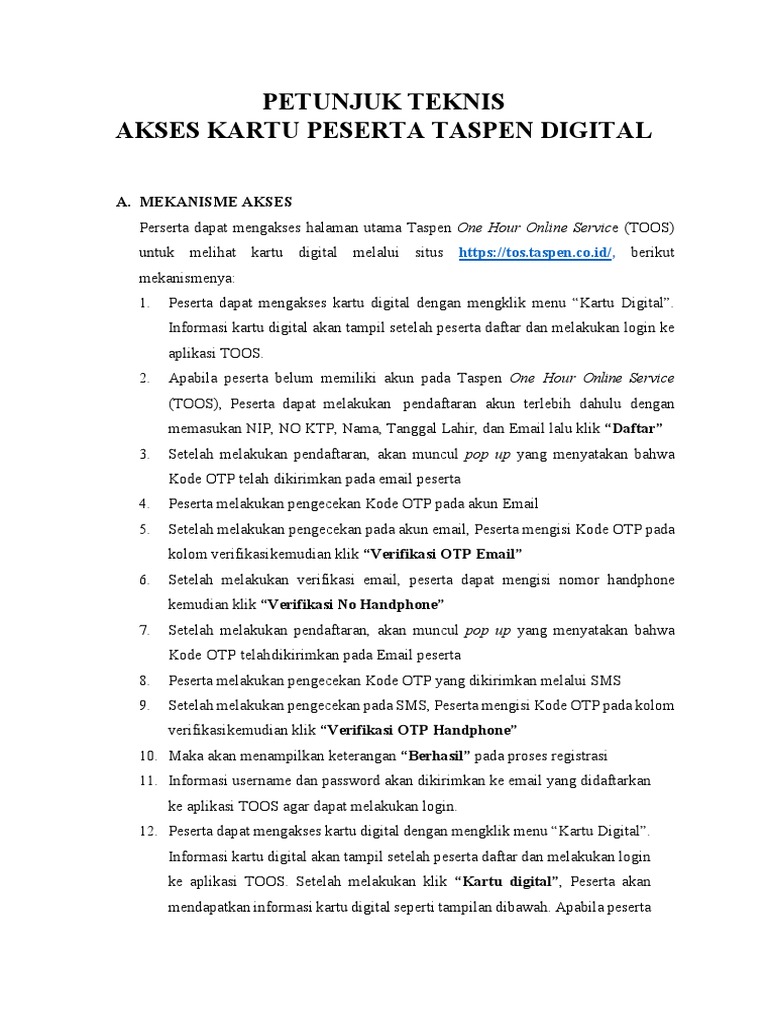 Petunjuk Teknis Akses KPT Digital | PDF