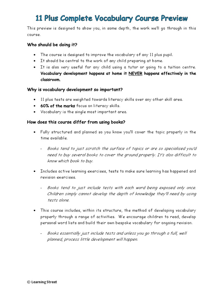 Complete-Vocabulary-Preview 11 Plus | PDF | Vocabulary | Crossword