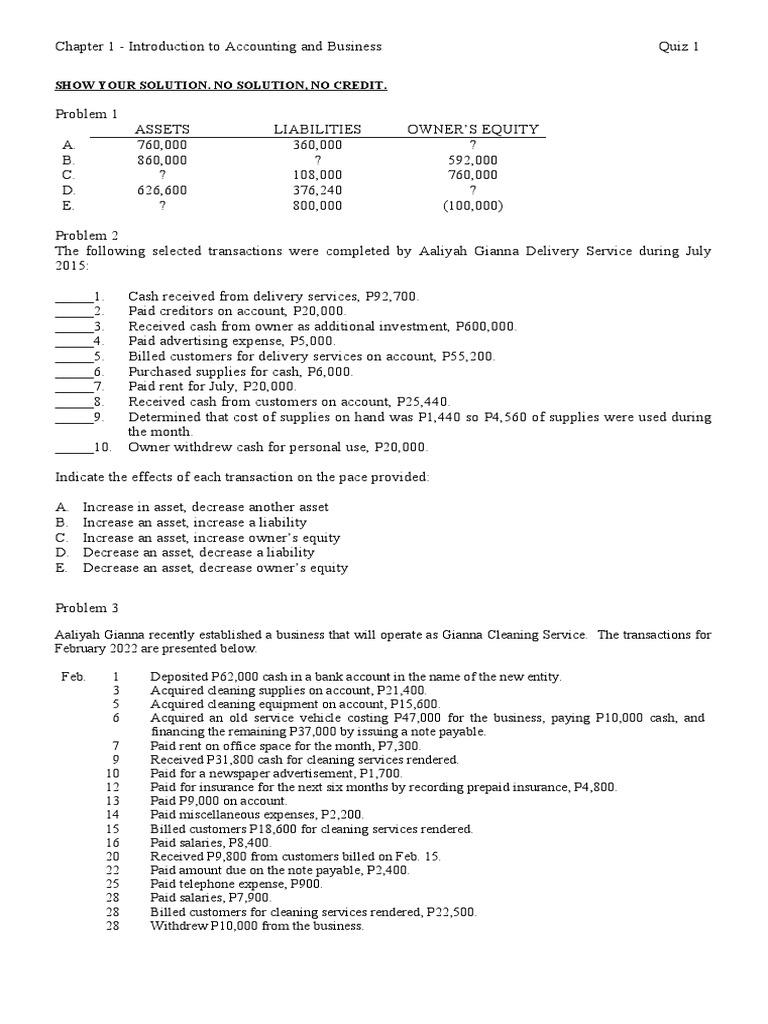 Show Your Solution No Solution No Credit PDF Expense Equity