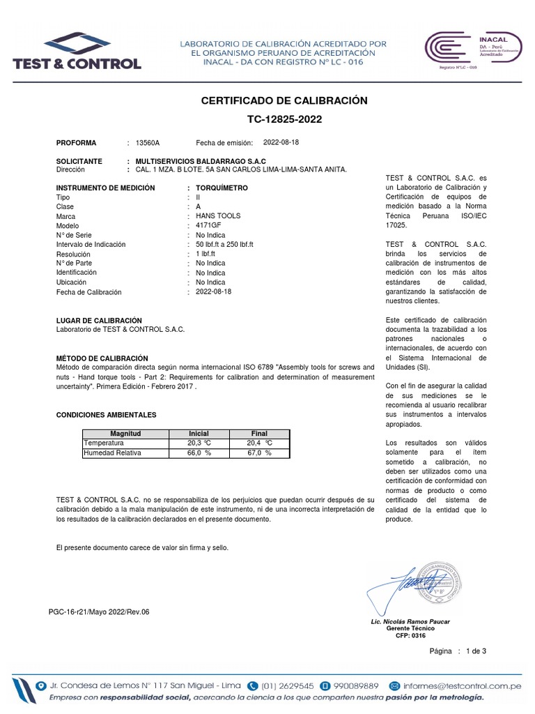 Certificado de Calibración | PDF | Calibración | Regulación