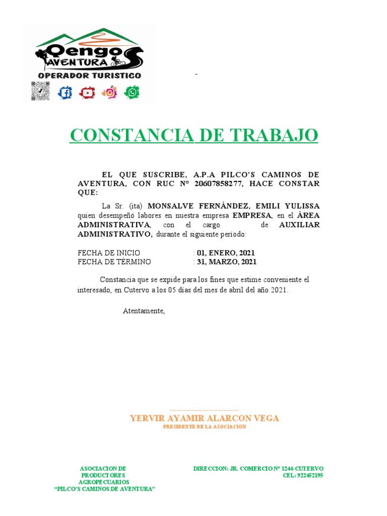 Modelo de Constancia de Trabajo | PDF