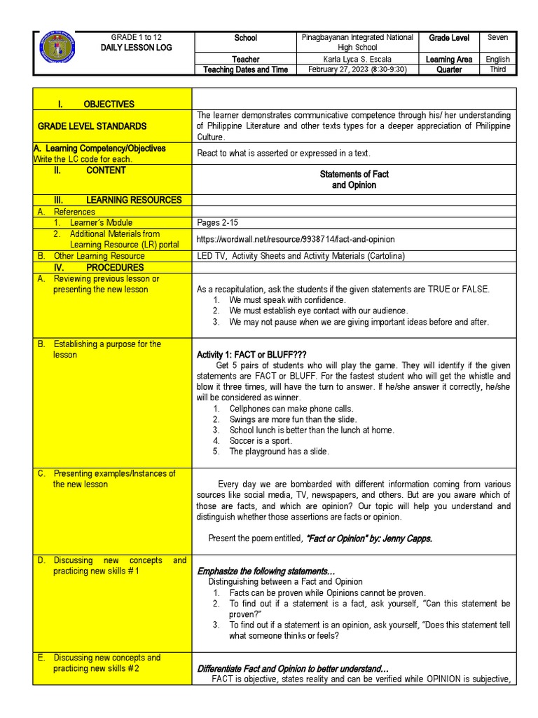 English 7 DLL Third Quarter | PDF