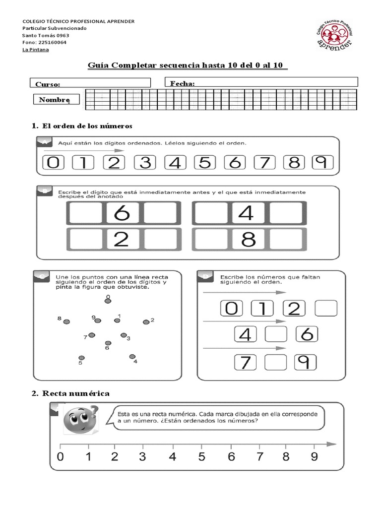 Guía de Secuencia Numérica y Conteo | PDF
