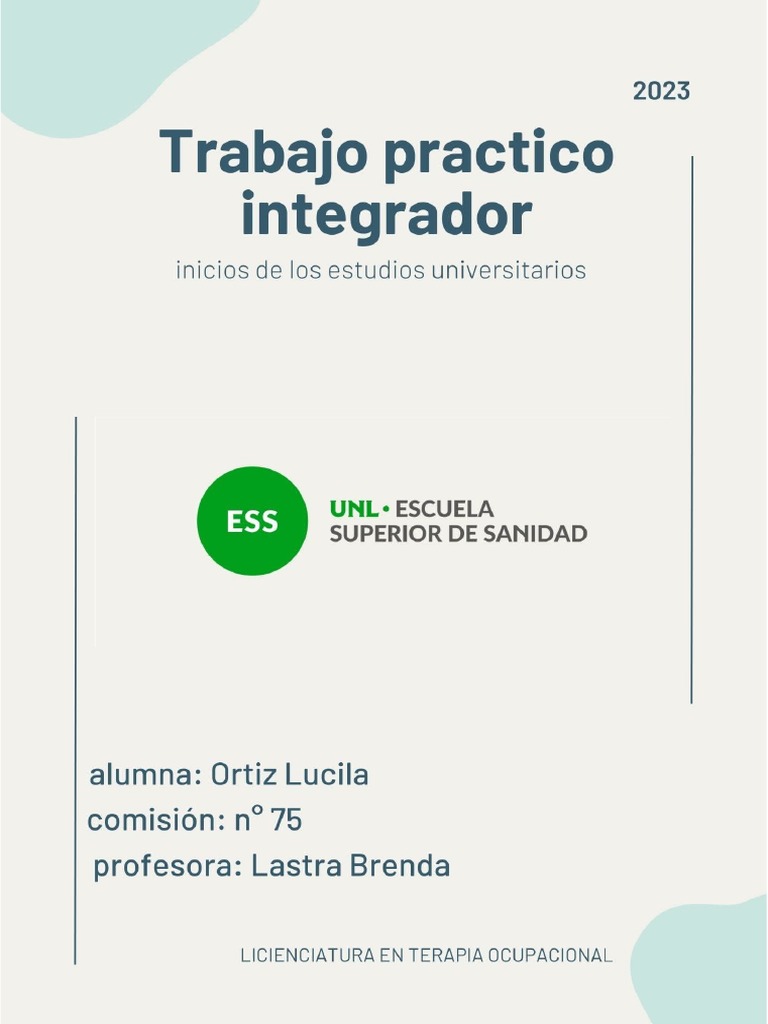Trabajo Integrador L | PDF | Sicología | Terapia ocupacional