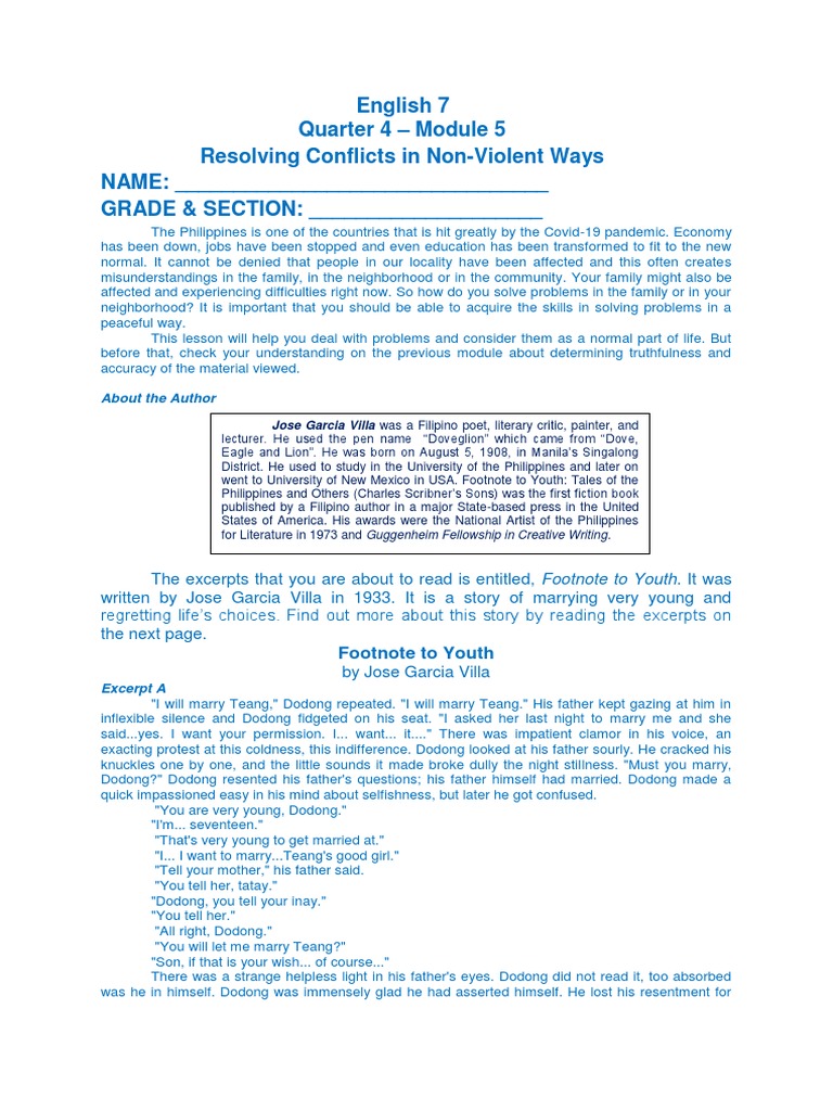 Quarter 4 English 7 Weeks 5-6 | PDF | Conflict Resolution