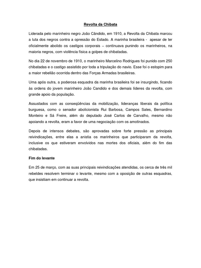 A Revolta da Chibata: A luta dos marinheiros negros contra a violência ...