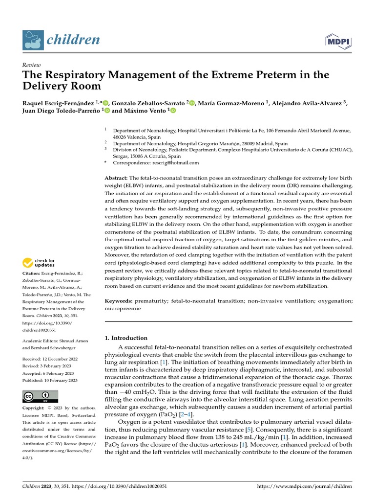 Children: The Respiratory Management of The Extreme Preterm in The ...