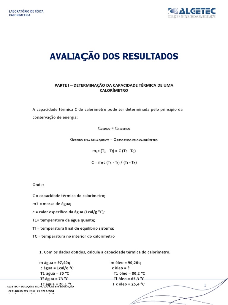 Experimentos de Calorimetria Física | PDF | Calor | Termodinâmica