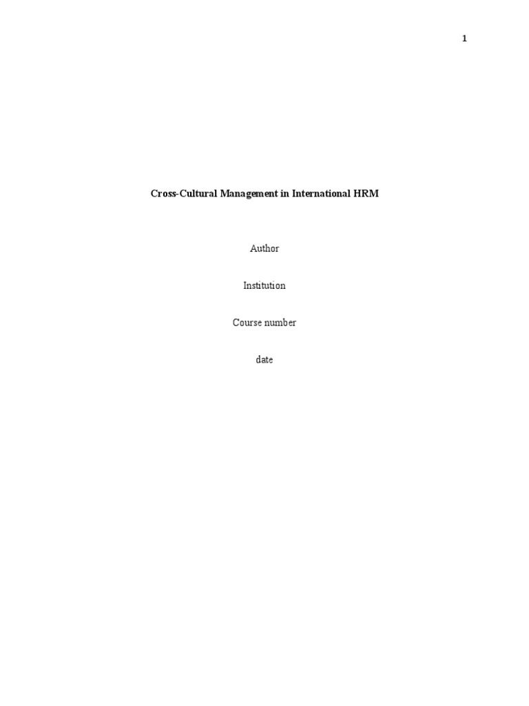 Cross-Cultural Management in International HRM | PDF | Human Resource ...