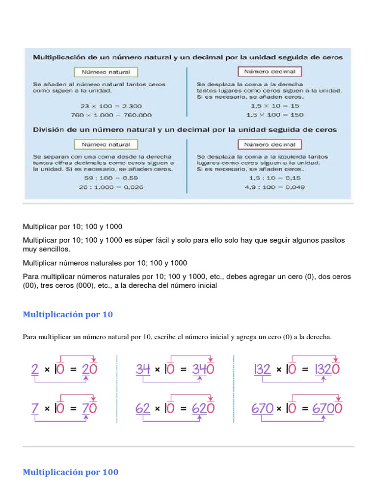 Multiplicación y división por 10, 100 y 1000 | PDF | Hogar, jardinería ...