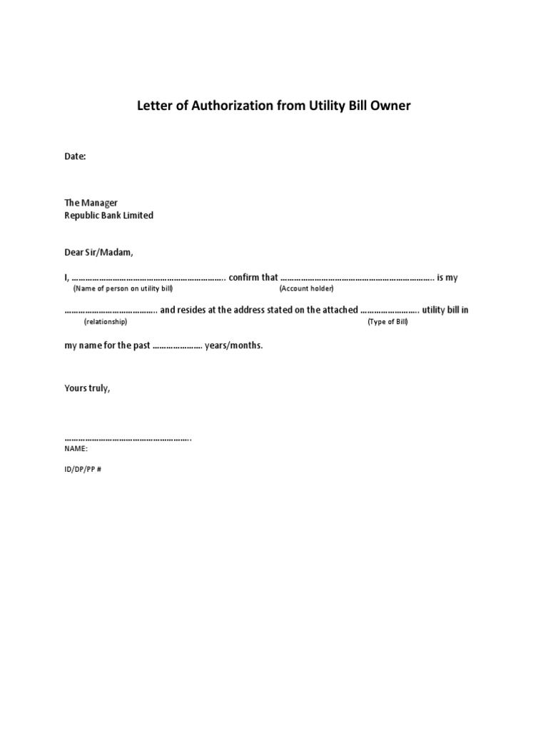 Letter of Authorization From Utility Bill Owner | PDF