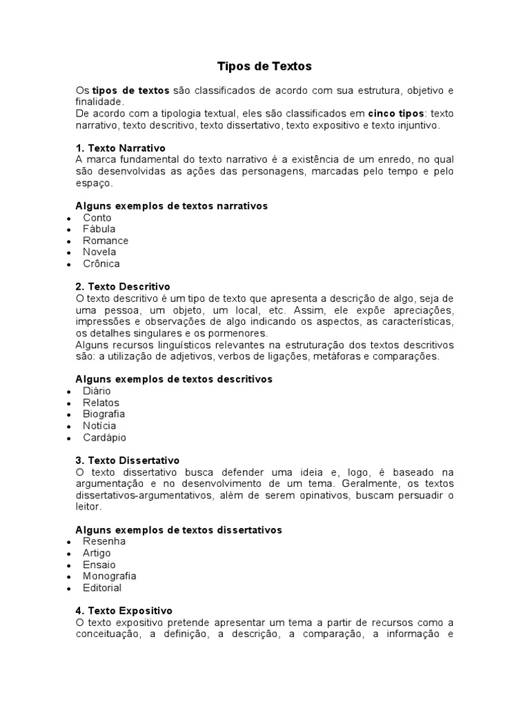 Tipos de Textos | PDF | Comunicação humana | Linguística