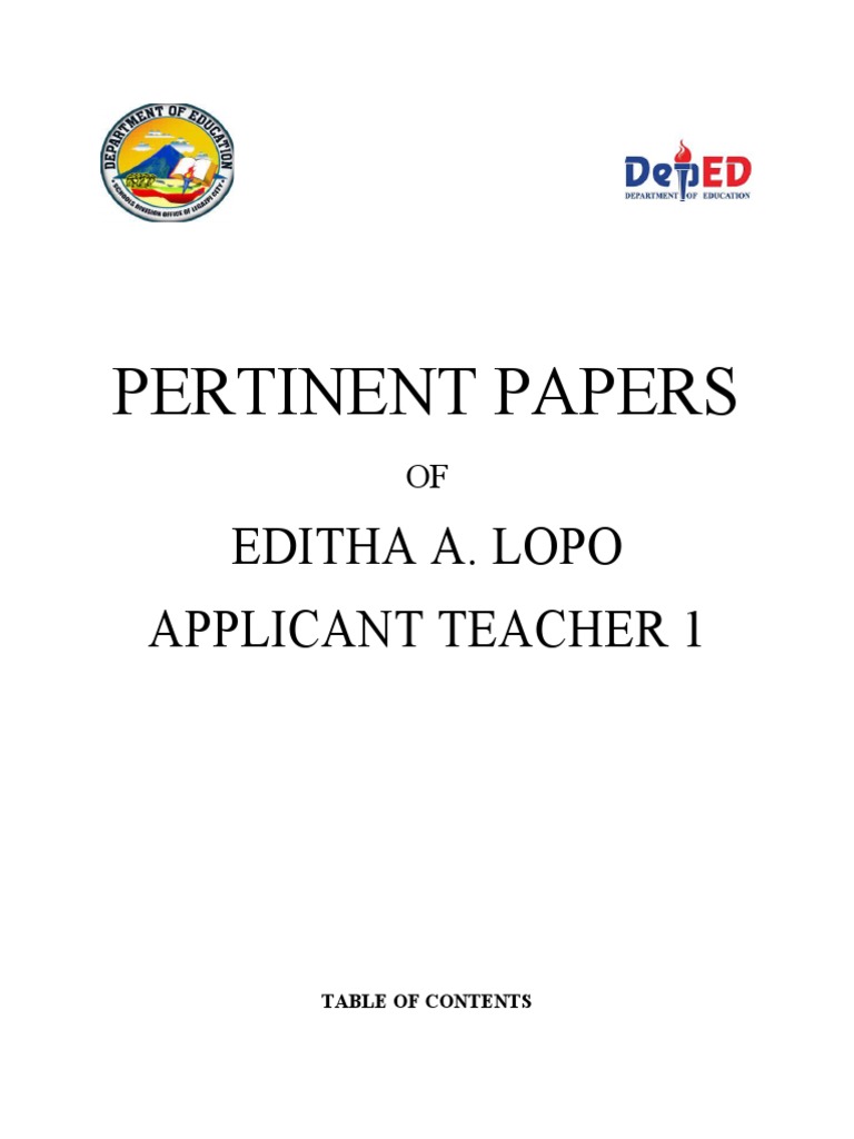 Pertinent Papers: Editha A. Lopo Applicant Teacher 1 | PDF | Photocopier