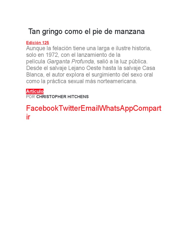 Tan Gringo Como El Pie de Manzana | PDF | Homosexualidad | Sexo oral