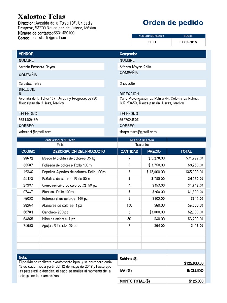 Plantilla de Orden de Compra | PDF