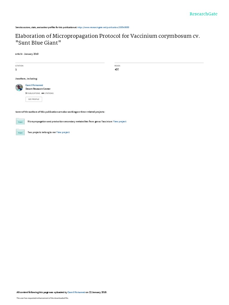 Elaboration of Micropropagation Protocol For Vaccinium Corymbosum CV Sunt Blue Giant | PDF ...