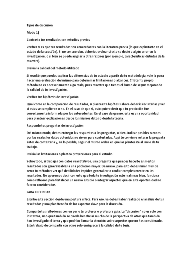 Tipos de Discusión | PDF | Hipótesis | Método científico