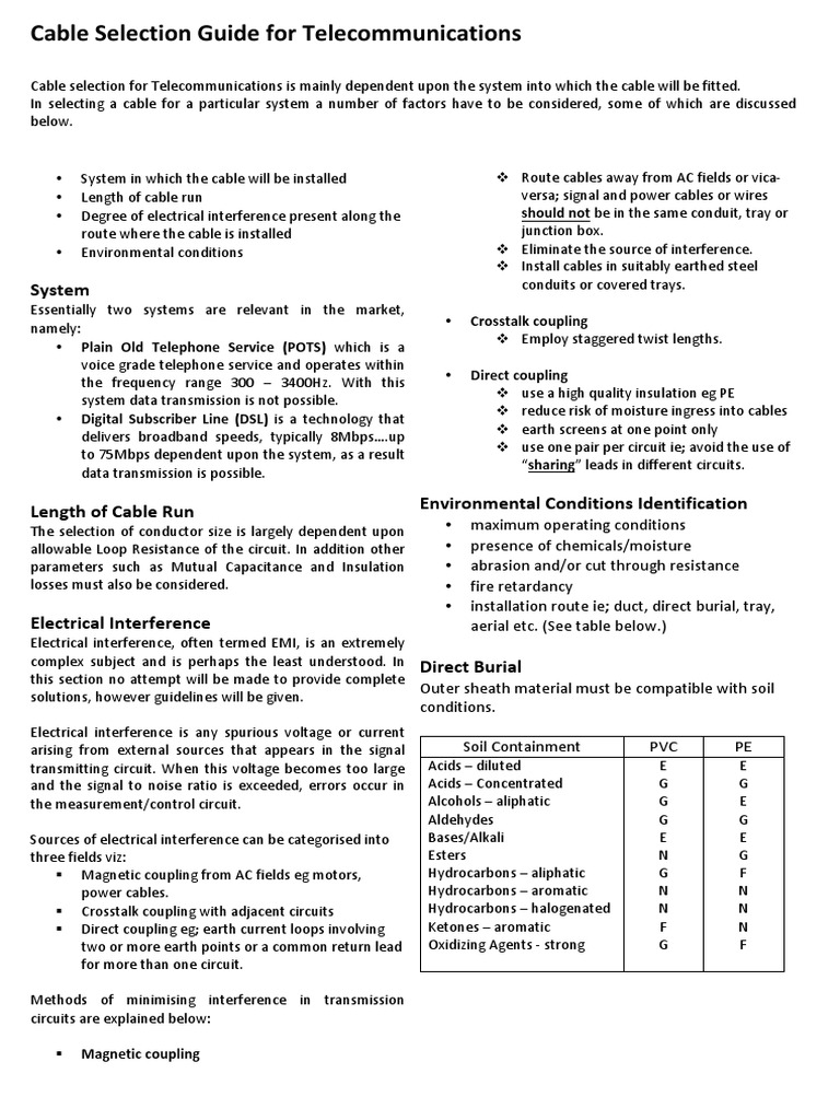 Telecommunications Cable Selection Guide | PDF | Digital Subscriber ...