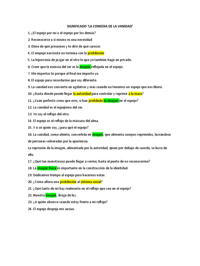 Significado Comedia de La Vanidad | PDF