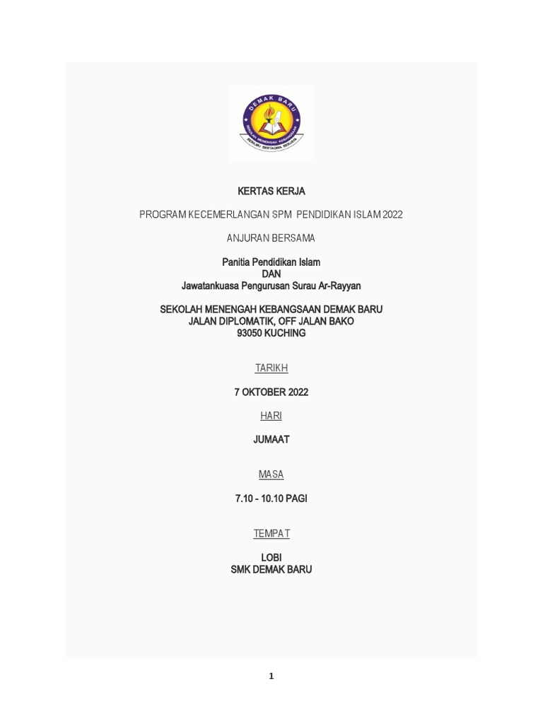 Kertas Kerja Program Kecemerlangan SPM Pai | PDF