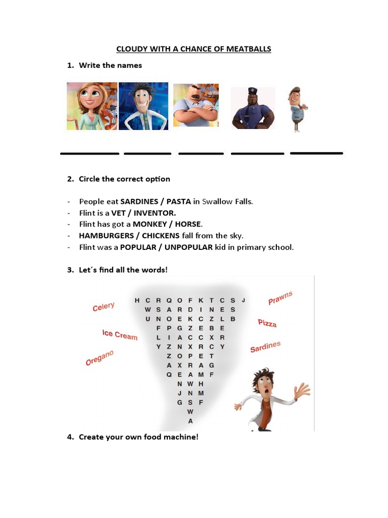 CLOUDY WITH A CHANCE OF MEATBALLS Activities | PDF