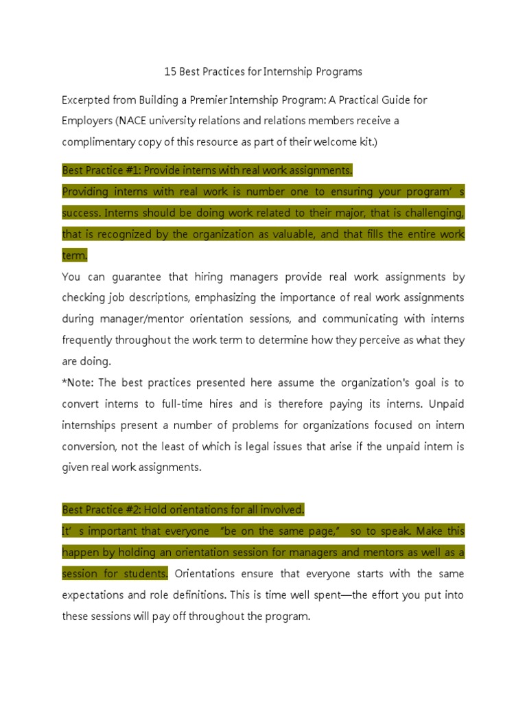 Internship Program Best Practices | PDF | Internship | Job Hunting