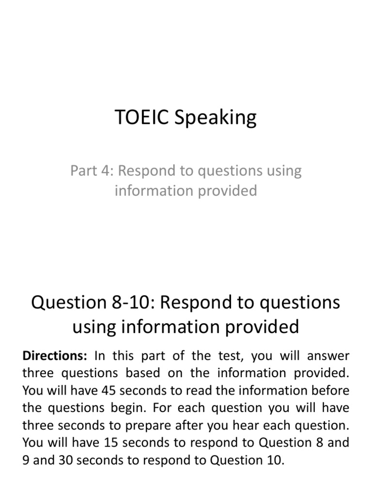 TOEIC Speaking Part 4 Overview | PDF | Career & Growth | Foreign ...