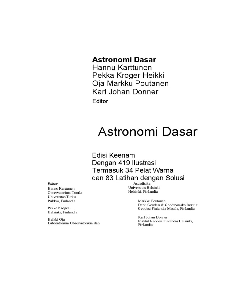 Astronomi Dasar: Hannu Karttunen Pekka Kroger Heikki Oja Markku Poutanen Karl Johan Donner | PDF