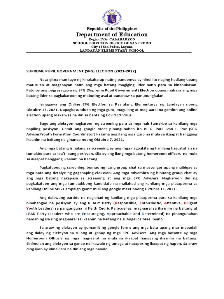 SPG ELECTION Narrative Report 2021-2022 | PDF
