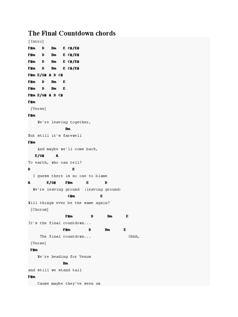 The Final Countdown Chords | PDF | Song Structure | Musical Forms