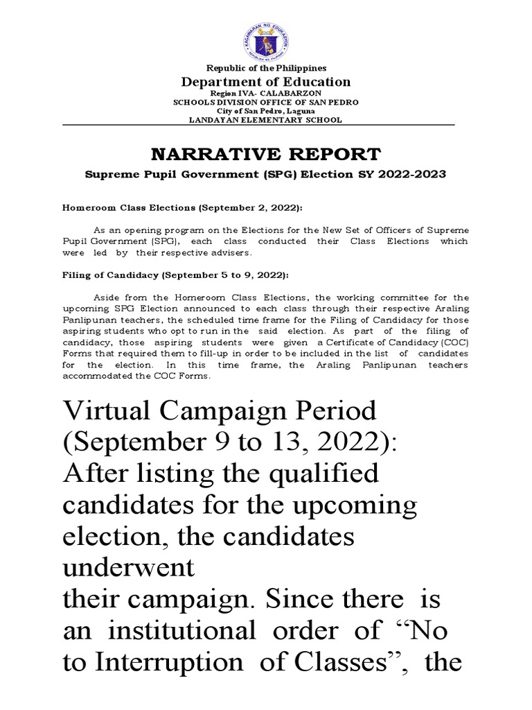 SPG ELECTION Narrative Report 2022-2023 | PDF | Democracy | Political ...