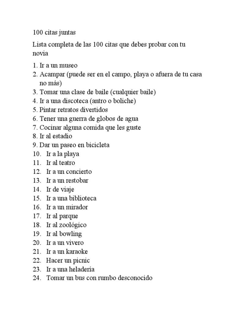 100 Ideas de Citas para Parejas | PDF