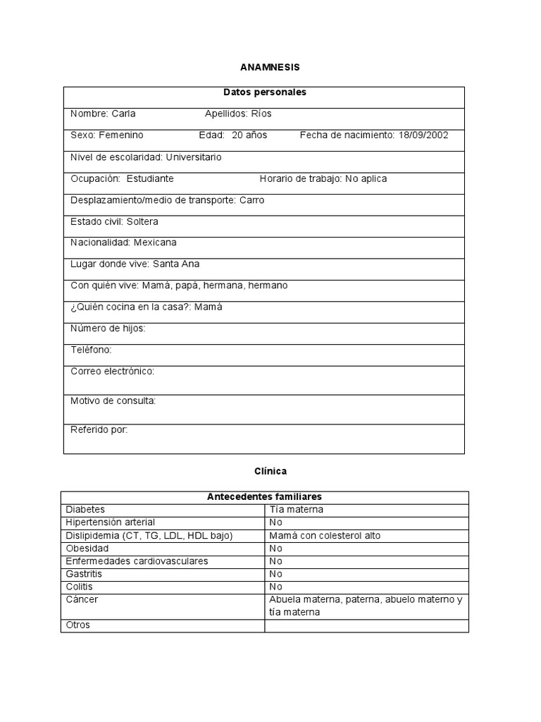 Anamnesis Deportiva | PDF | Diabetes | Obesidad