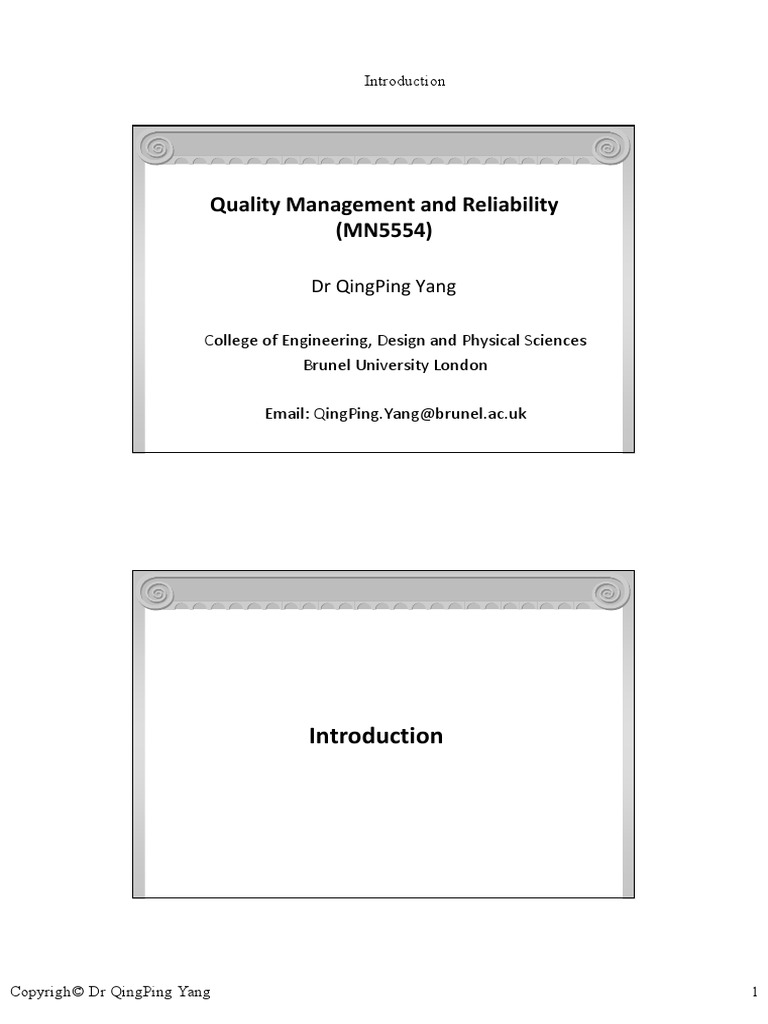 Quality Management and Reliability (Mn5554) : DR Qingping Yang | PDF ...