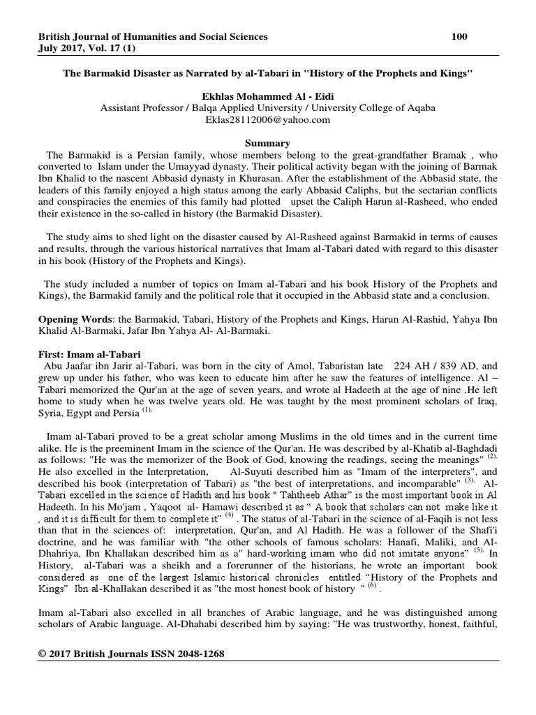 The Barmakid Disaster As Narrated by Al-Tabari in "History of The ...