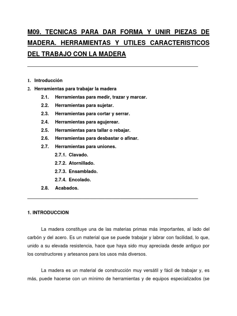 Técnicas para dar forma y unir piezas de madera: herramientas y ...