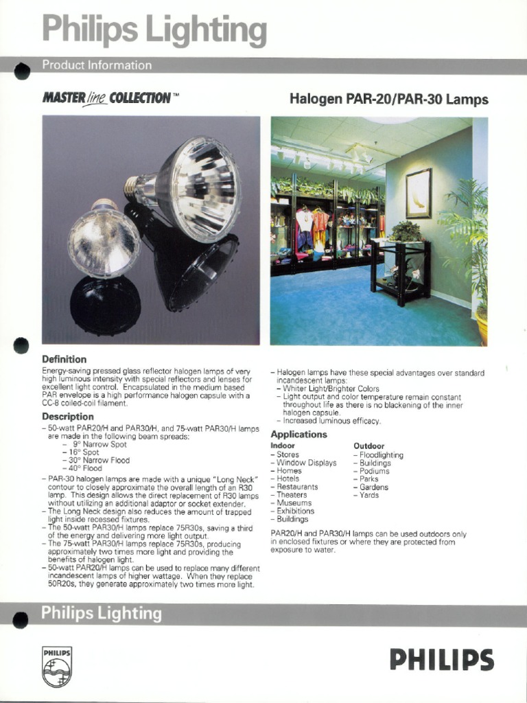 Philips MasterLine PAR-20 & PAR-30 Halogen Lamps Bulletin 10-90 | PDF